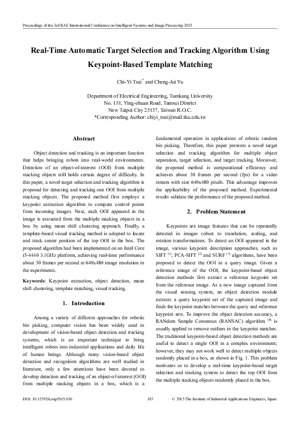 Pdf Real Time Automatic Target Selection And Tracking Algorithm Using Keypoint Based Template 2582