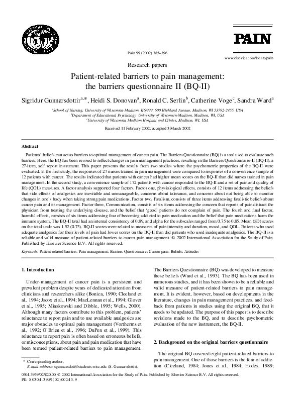 (PDF) Patient-related barriers to pain management: the barriers ...