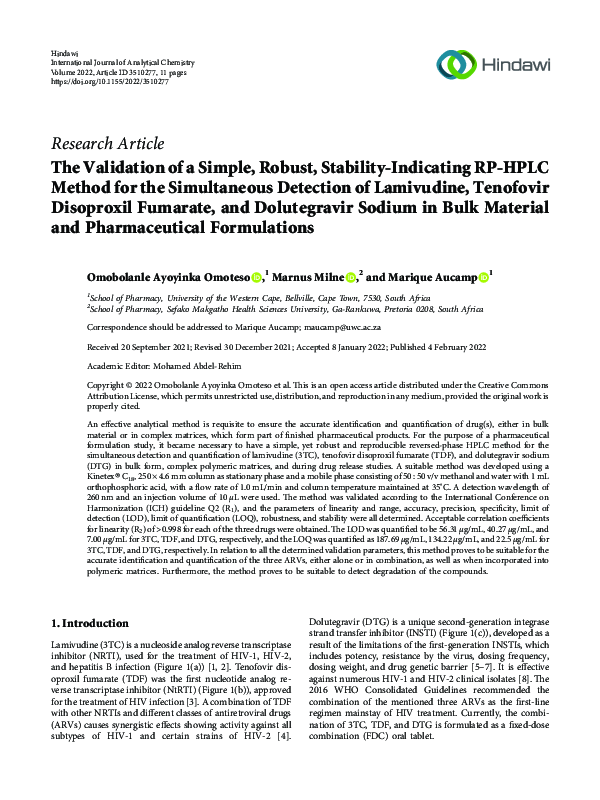 (PDF) The Validation of a Simple, Robust, Stability-Indicating RP-HPLC Method for the ...