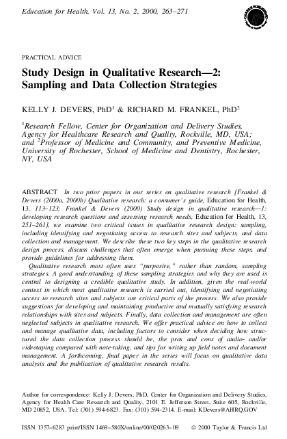 (PDF) Study Design in Qualitative Research 2: Sampling and Data ...