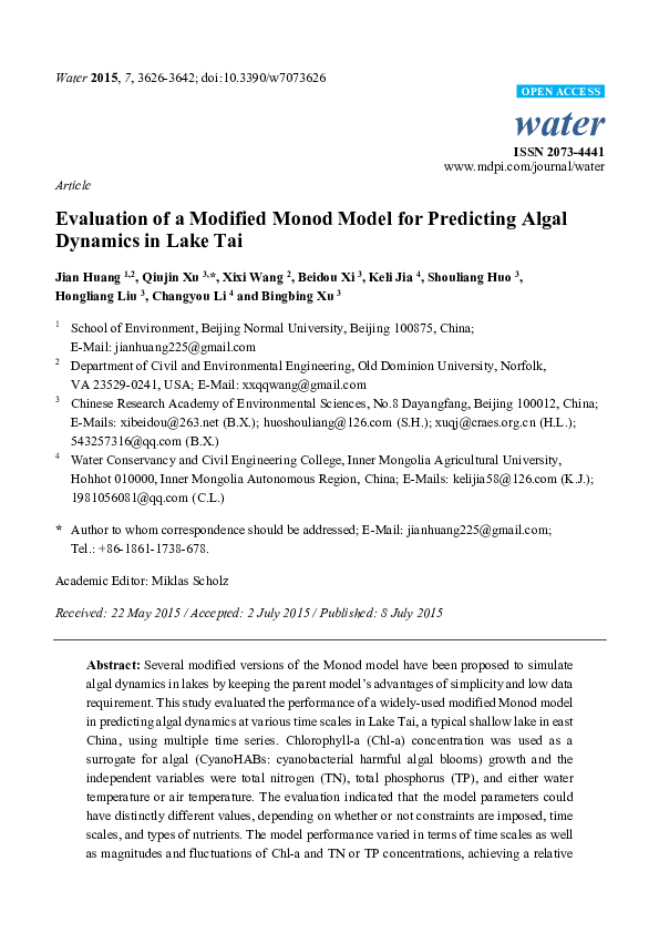 (PDF) Evaluation of a Modified Monod Model for Predicting Algal ...