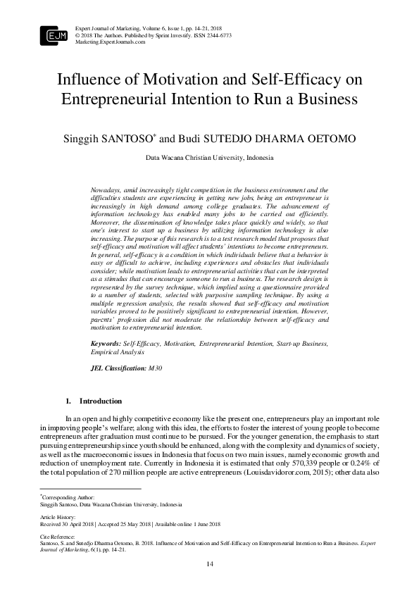 (PDF) Influence of Motivation and Self-Efficacy on Entrepreneurial ...