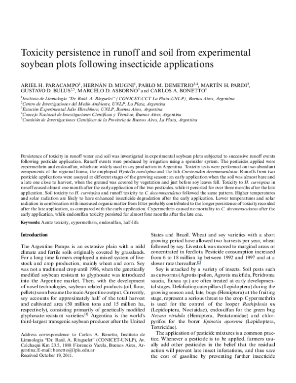 (PDF) Toxicity persistence in runoff and soil from experimental soybean ...