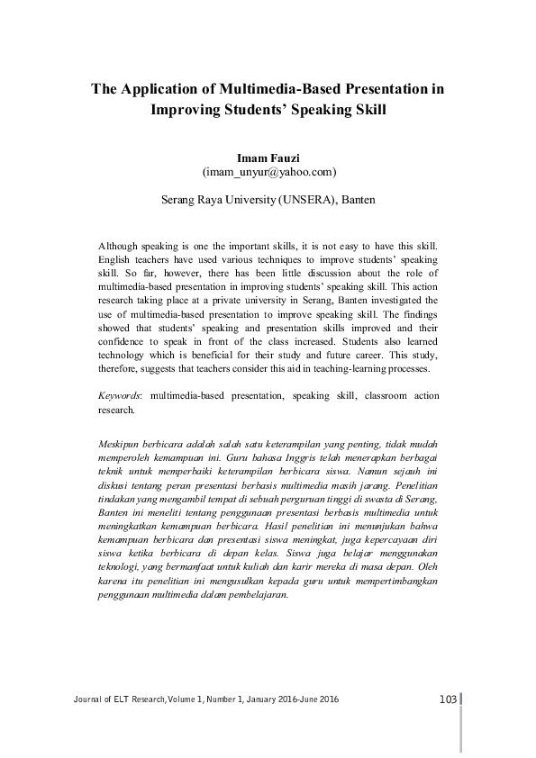 (PDF) The Application of Multimedia-Based Presentation in Improving ...