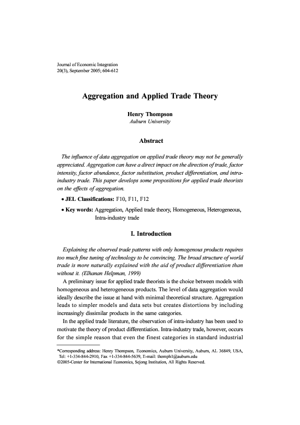 (PDF) Aggregation and Applied Trade Theory