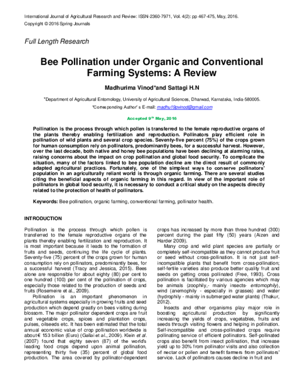(PDF) Bee Pollination under Organic and Conventional Farming Systems: A ...
