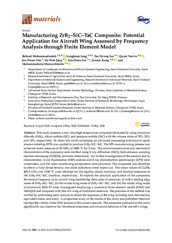 (PDF) Manufacturing ZrB2–SiC–TaC Composite: Potential Application for Aircraft Wing Assessed by ...