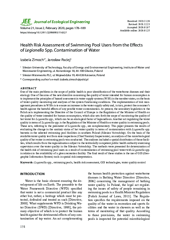 (PDF) Health Risk Assessment of Swimming Pool Users from the Effects of ...