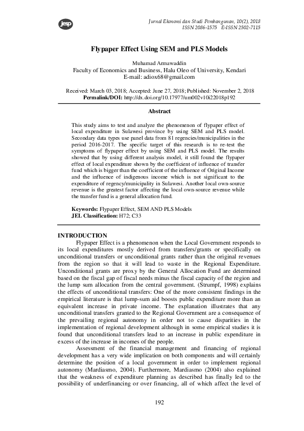 (PDF) Flypaper Effect Using SEM and PLS Models