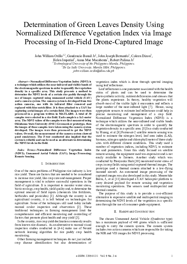 (PDF) Determination of Green Leaves Density Using Normalized Difference ...