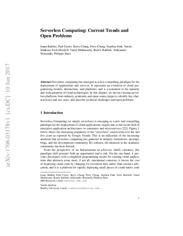 Pdf Serverless Computing Current Trends And Open Problems
