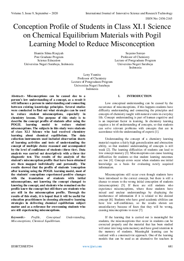 (PDF) Conception Profile of Students in Class XI.1 Science on Chemical ...