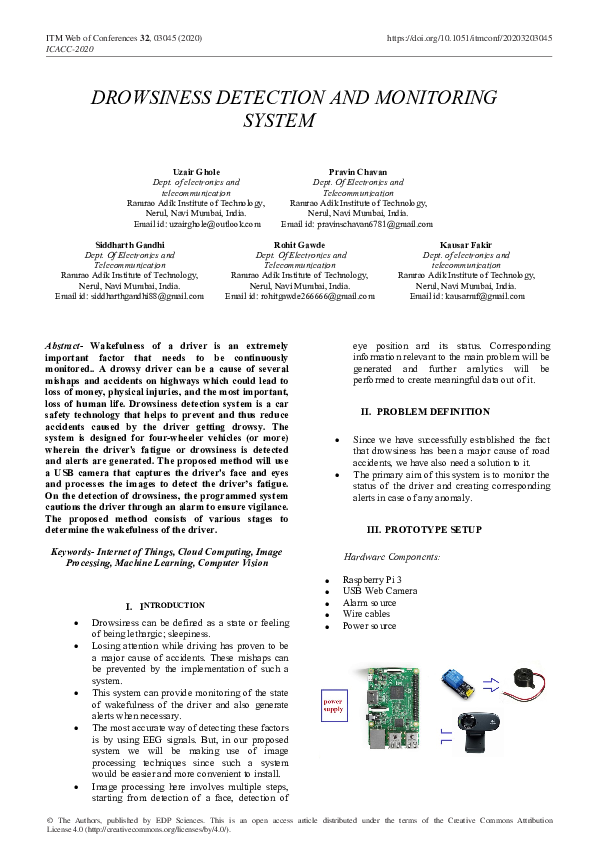 (PDF) Drowsiness Detection and Monitoring System