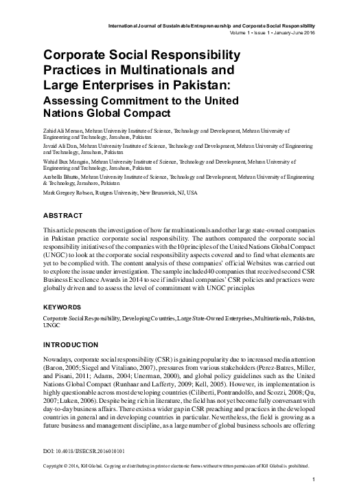 Corporate Social Responsibility Practices in Multinationals and Large ...