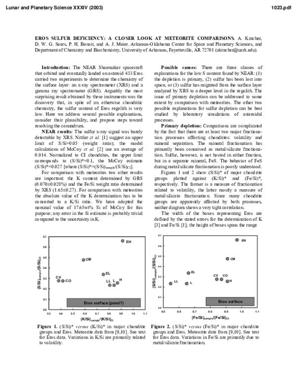 (PDF) Eros Sulfur Deficiency: A Closer Look at Meteorite Comparisons