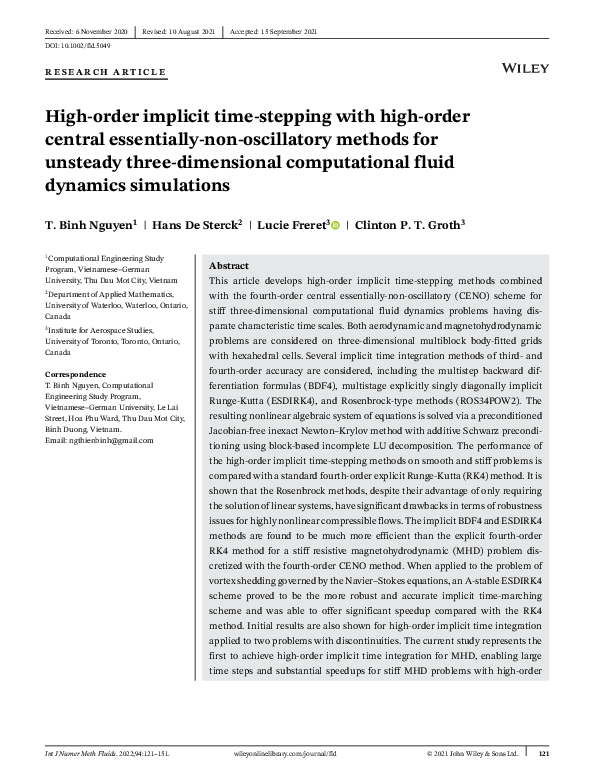(PDF) High‐Order Implicit Time‐stepping with High‐order CENO Methods for Unsteady Three ...