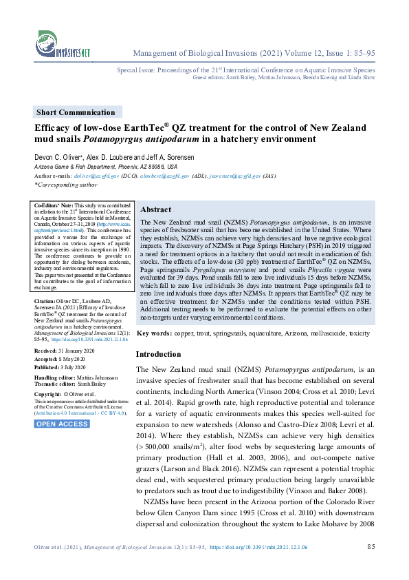 (PDF) Efficacy of low-dose EarthTec® QZ treatment for the control of ...