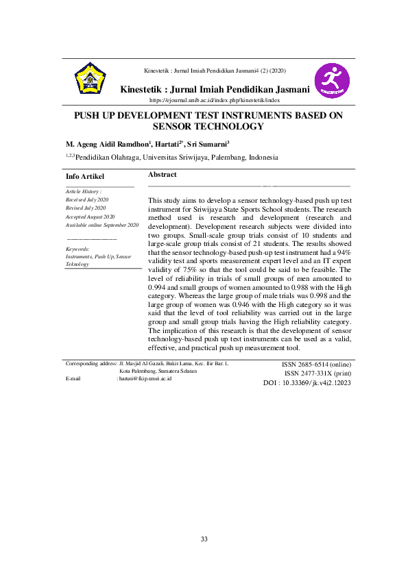 (PDF) Push Up Development Test Instruments Based On Sensor Technology