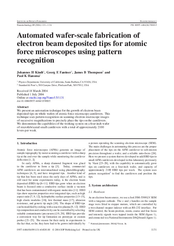 (PDF) Automated wafer-scale fabrication of electron beam deposited tips for atomic force ...