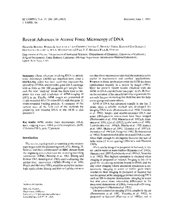 (PDF) Recent advances in atomic force microscopy of DNA