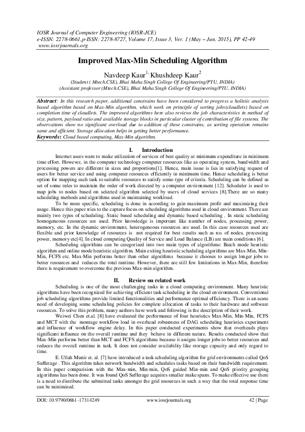 (PDF) Improved Max-Min Scheduling Algorithm