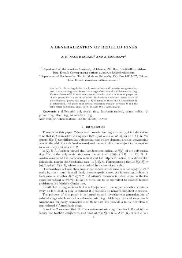 (PDF) A Generalization of Reduced Rings
