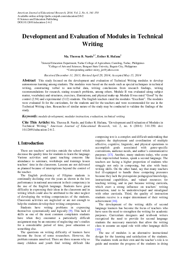 (PDF) Development and Evaluation of Modules in Technical Writing