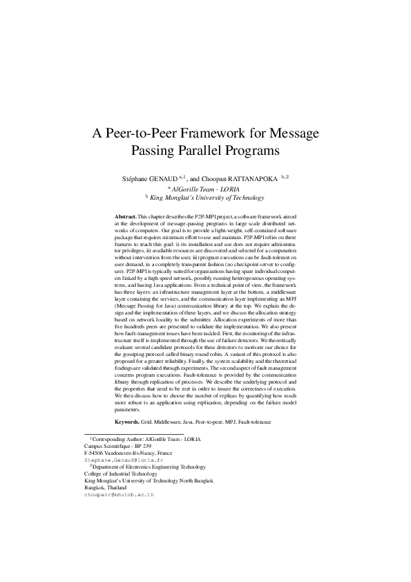 Pdf P2p Mpi A Peer To Peer Framework For Robust Execution Of Message Passing Parallel