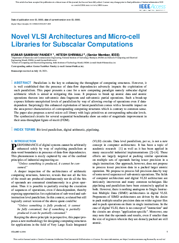 (PDF) Novel VLSI Architectures and Micro-cell Libraries for Subscalar Computations