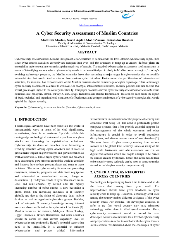 (PDF) A Cyber Security Assessment of Muslim Countries