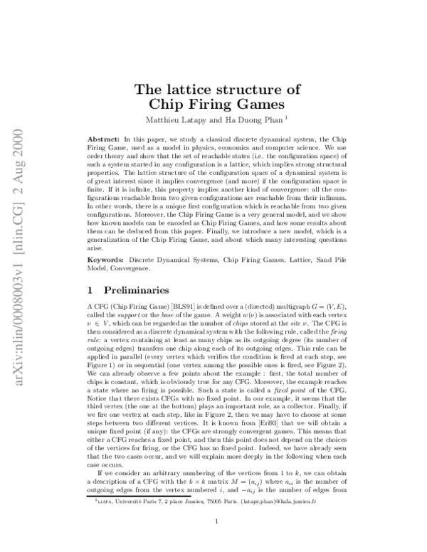 (PDF) The lattice structure of Chip Firing Games
