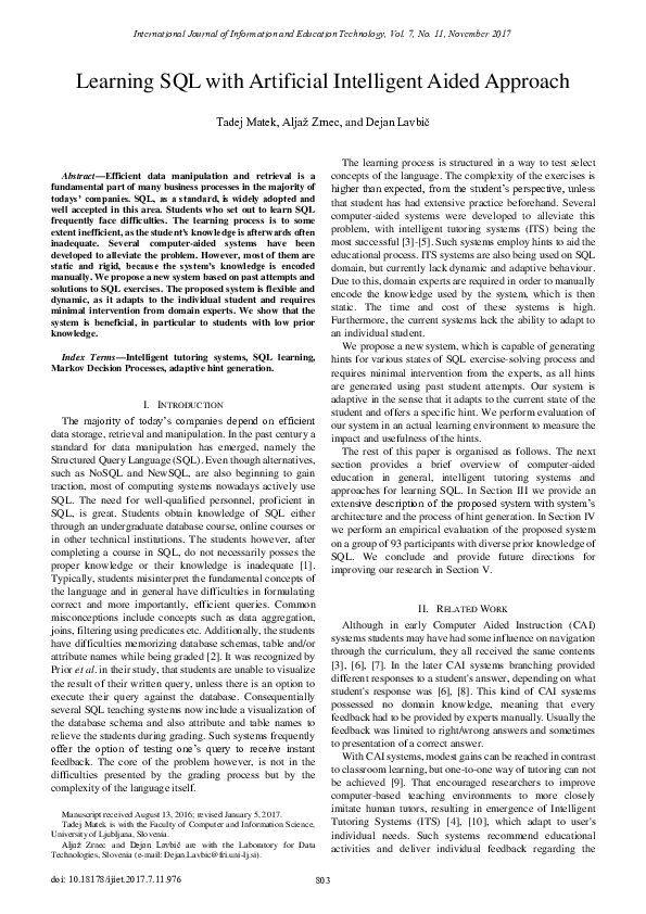 (PDF) Learning SQL with Artificial Intelligent Aided Approach