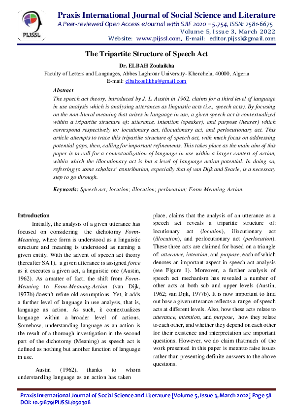 (PDF) The Tripartite Structure of Speech Act