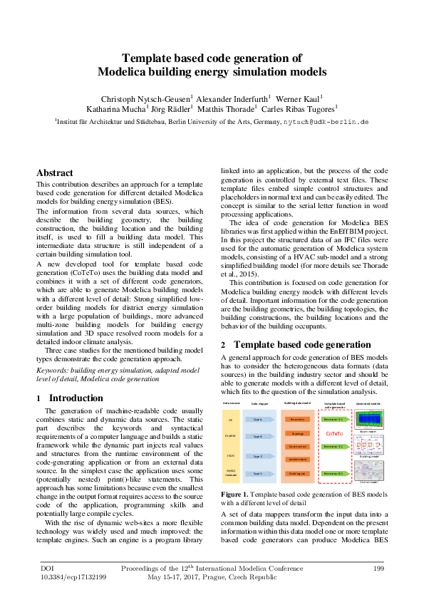 (PDF) Template based code generation of Modelica building energy simulation models