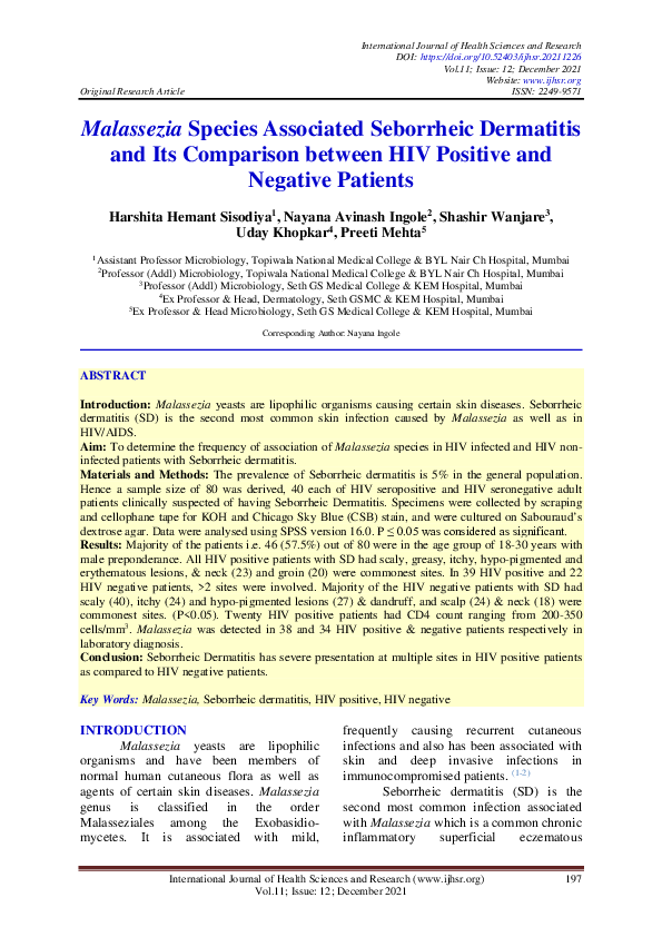 (PDF) Malassezia Species Associated Seborrheic Dermatitis and Its ...