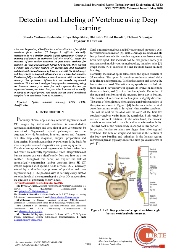 (PDF) Detection and Labeling of Vertebrae using Deep Learning