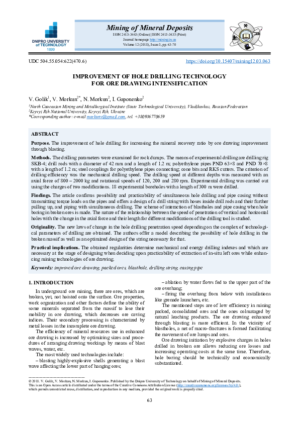 (PDF) Improvement of hole drilling technology for ore drawing ...