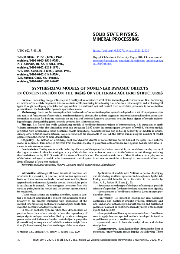 (PDF) Synthesizing models of nonlinear dynamic objects in concentration on the basis of Volterra ...