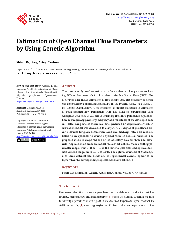 (PDF) Estimation of Open Channel Flow Parameters by Using Genetic Algorithm