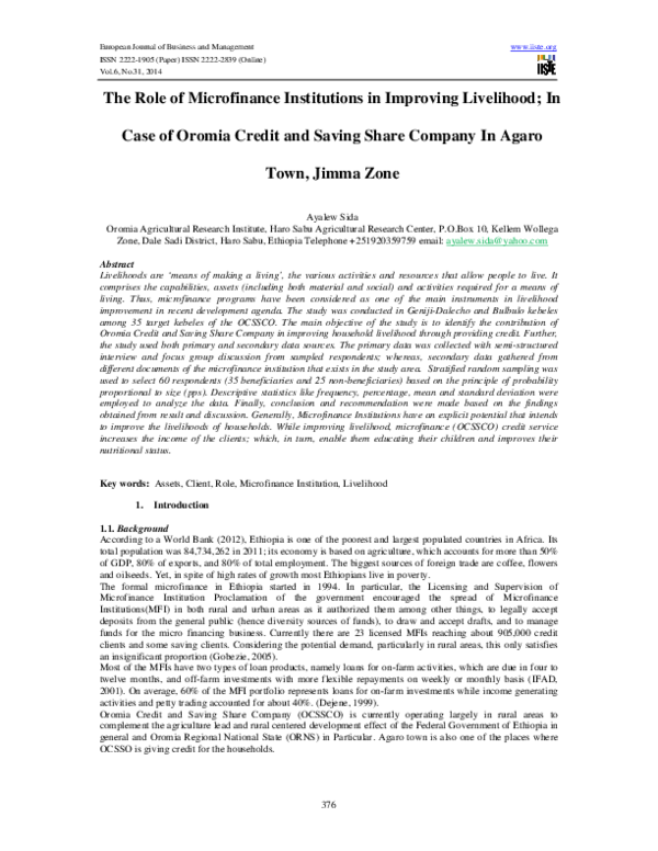 (PDF) The Role of Microfinance Institutions in Improving Livelihood; In ...
