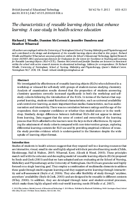 Pdf The Characteristics Of Reusable Learning Objects That Enhance