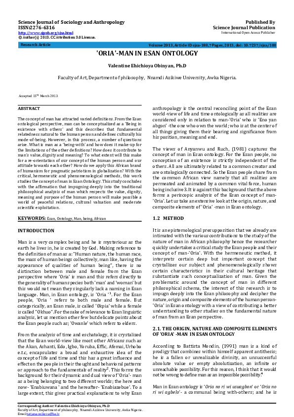 (PDF) Oria'-man in Esan Ontology