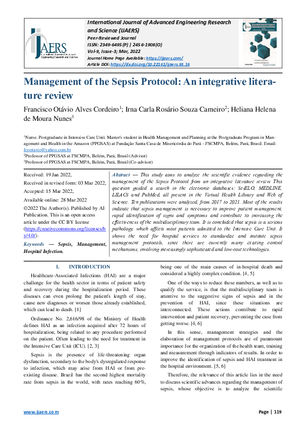 (PDF) Management of the Sepsis Protocol: An integrative literature review