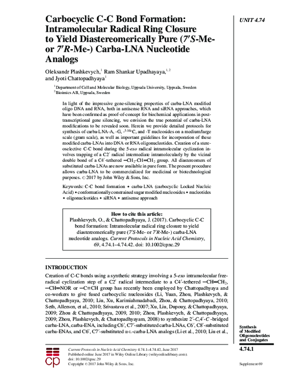 (PDF) Carbocyclic C‐C Bond Formation: Intramolecular Radical Ring ...
