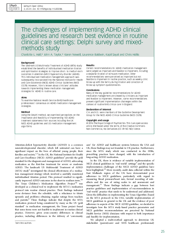 (PDF) The challenges of implementing ADHD clinical guidelines and ...