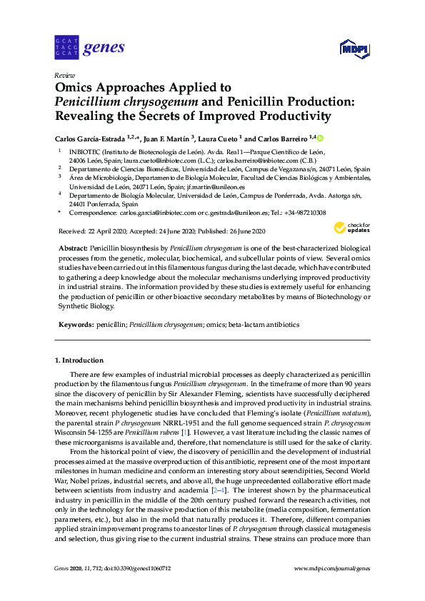 (PDF) Omics Approaches Applied to Penicillium chrysogenum and Penicillin Production: Revealing ...