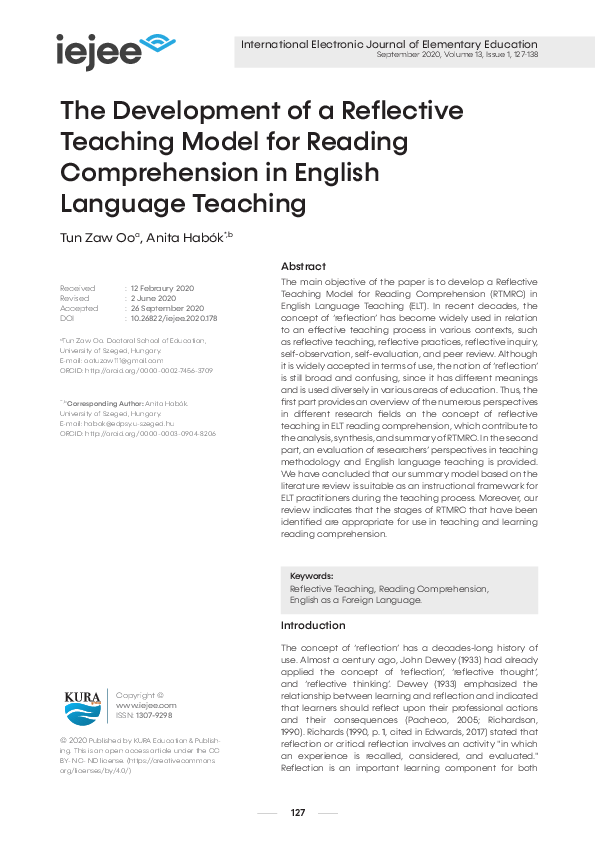 (PDF) The Development of a Reflective Teaching Model for Reading ...