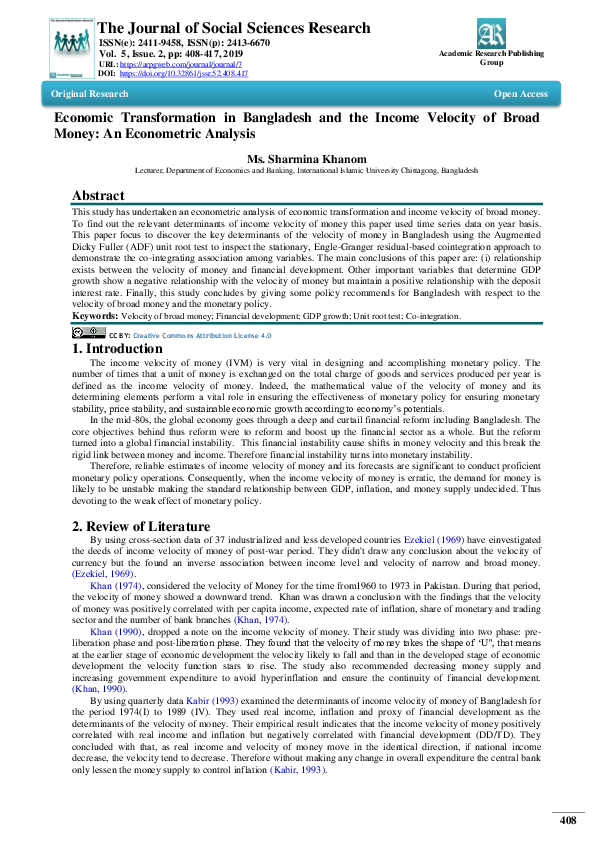 (PDF) Economic Transformation in Bangladesh and the Income Velocity of ...