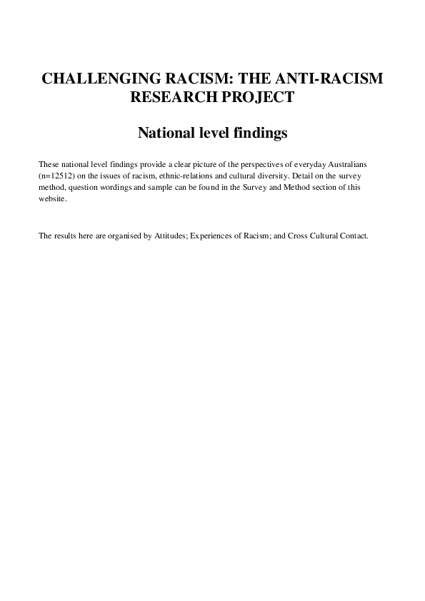 (PDF) Challenging Racism: the Anti-racism Research Project: National ...