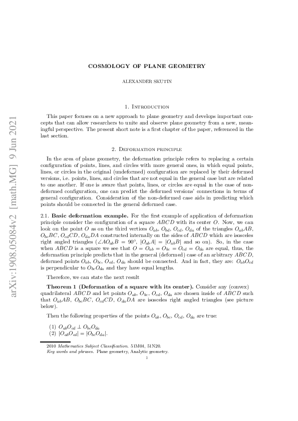 (PDF) Cosmology of Plane Geometry